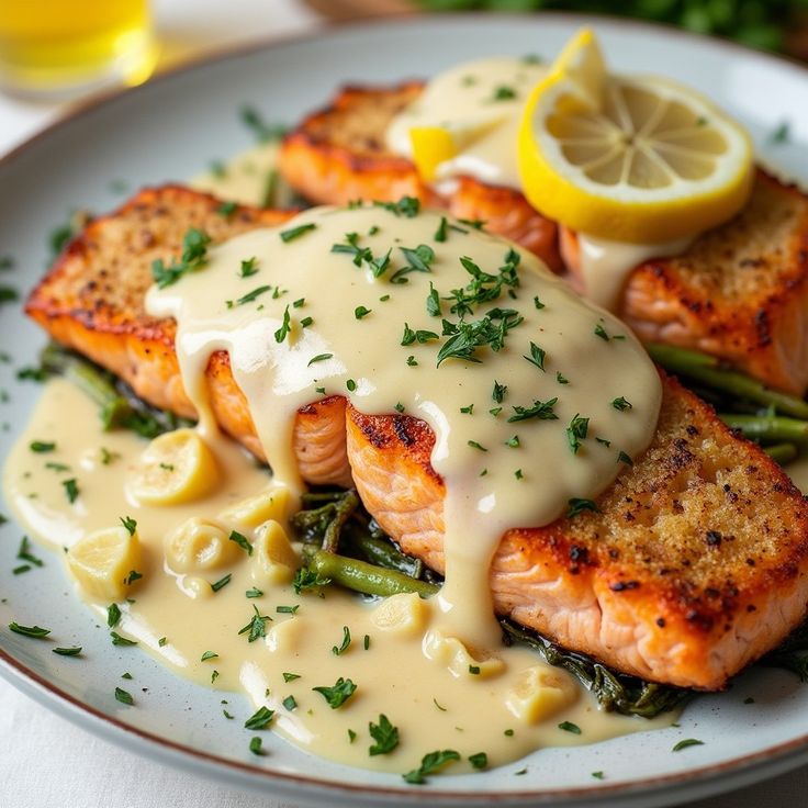 Wunderschone Lachs Mit Sosse Im Backofen Bild